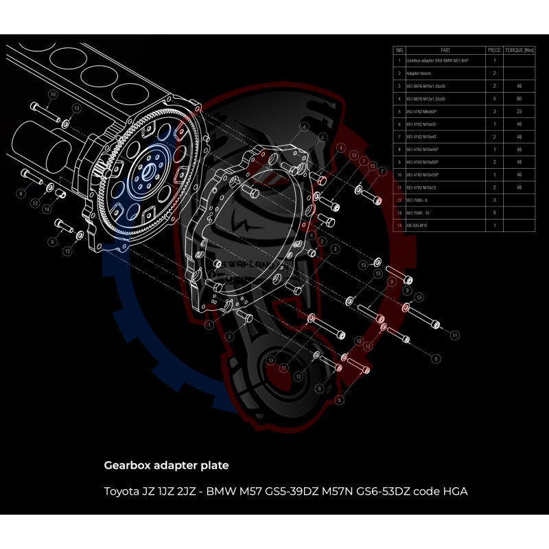 Entretoise moteur Toyota JZ 1JZ 2JZ) boite de vitesses BMW DCT 8HP ...